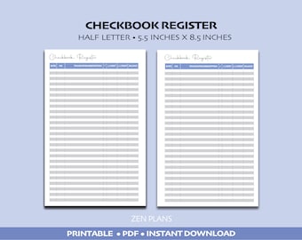 Printable LARGE PRINT Checkbook Register, PDF File, Prints Landscape on ...