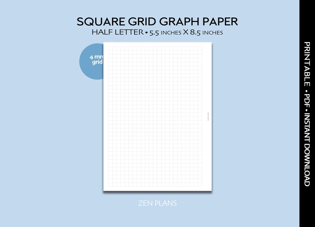 HALF LETTER Printable Square Grid 5mm Graph Paper Planner Inserts ...