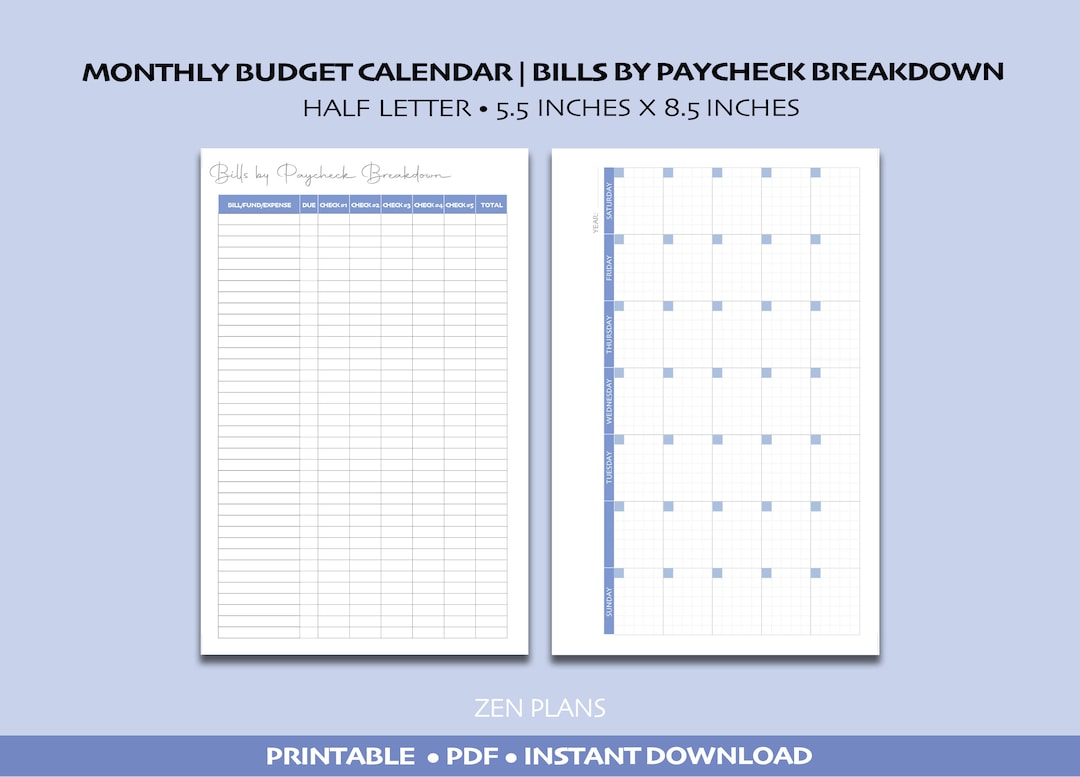 Printable Monthly Budget Undated Grid Calendar Worksheet | Month ...