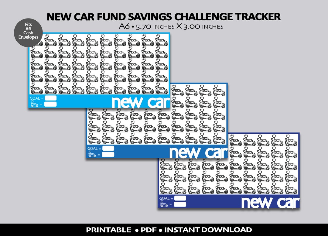 Printable New Car Savings Challenge | New Car Fund Tracker for A6 Cash ...