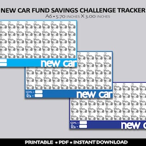 Printable New Car Savings Challenge | New Car Fund Tracker for A6 Cash ...