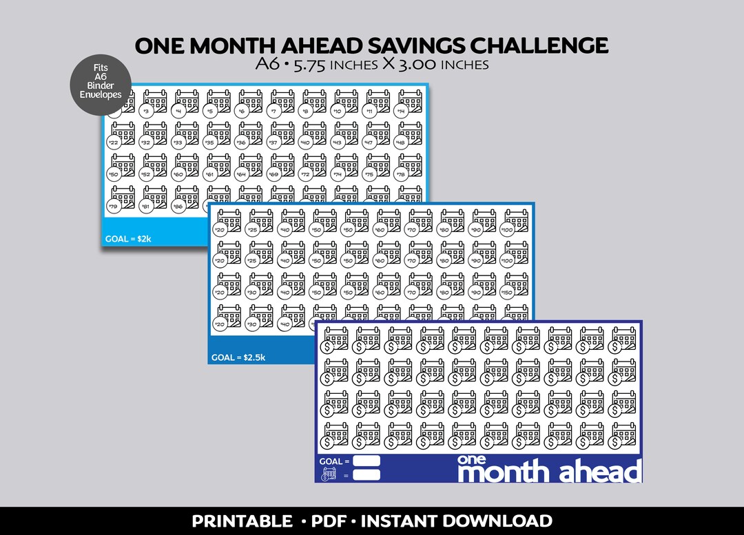 Printable One Month Ahead Savings Challenge for A6 Cash Binder | A6 ...