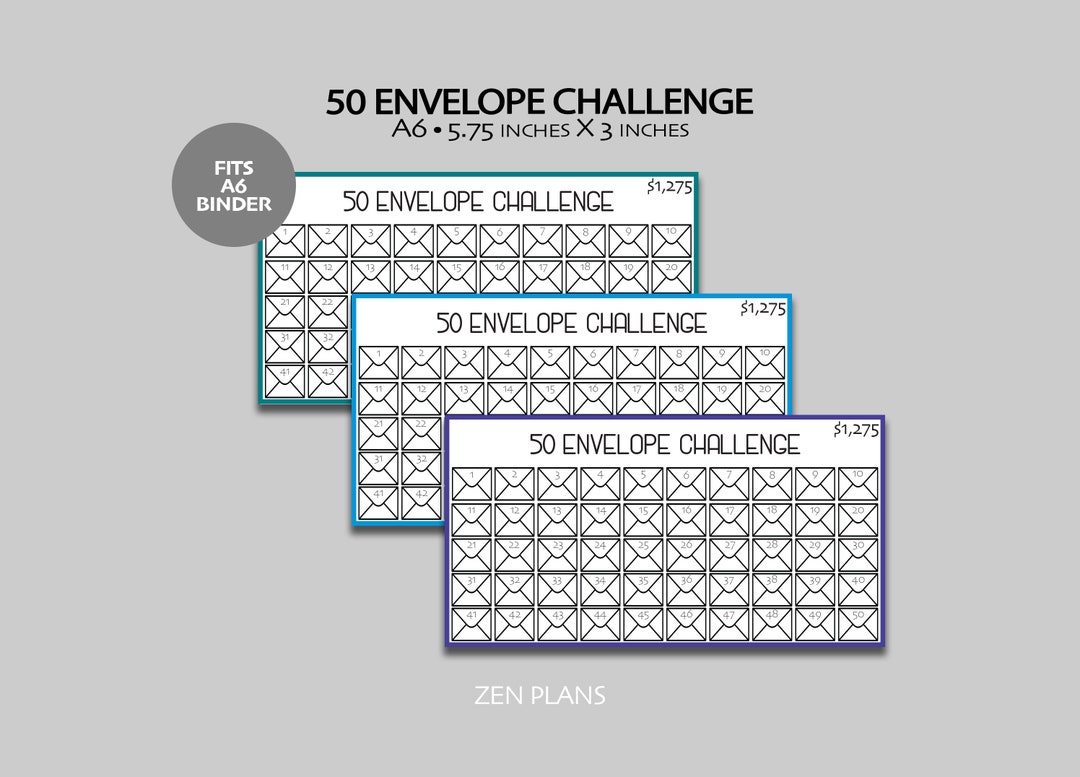Printable 50 Envelope Savings Challenge for A6 Cash Envelopes | Budget ...