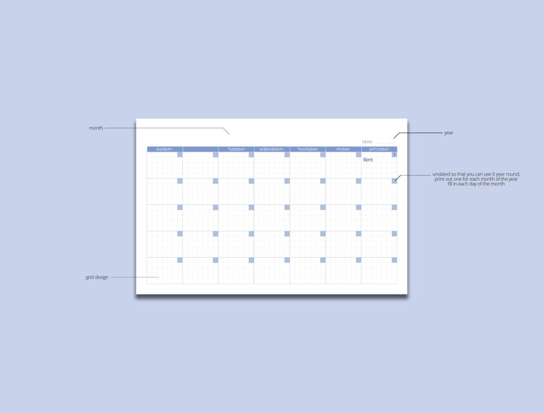 Printable Monthly Budget Undated Grid Calendar Worksheet | Month ...
