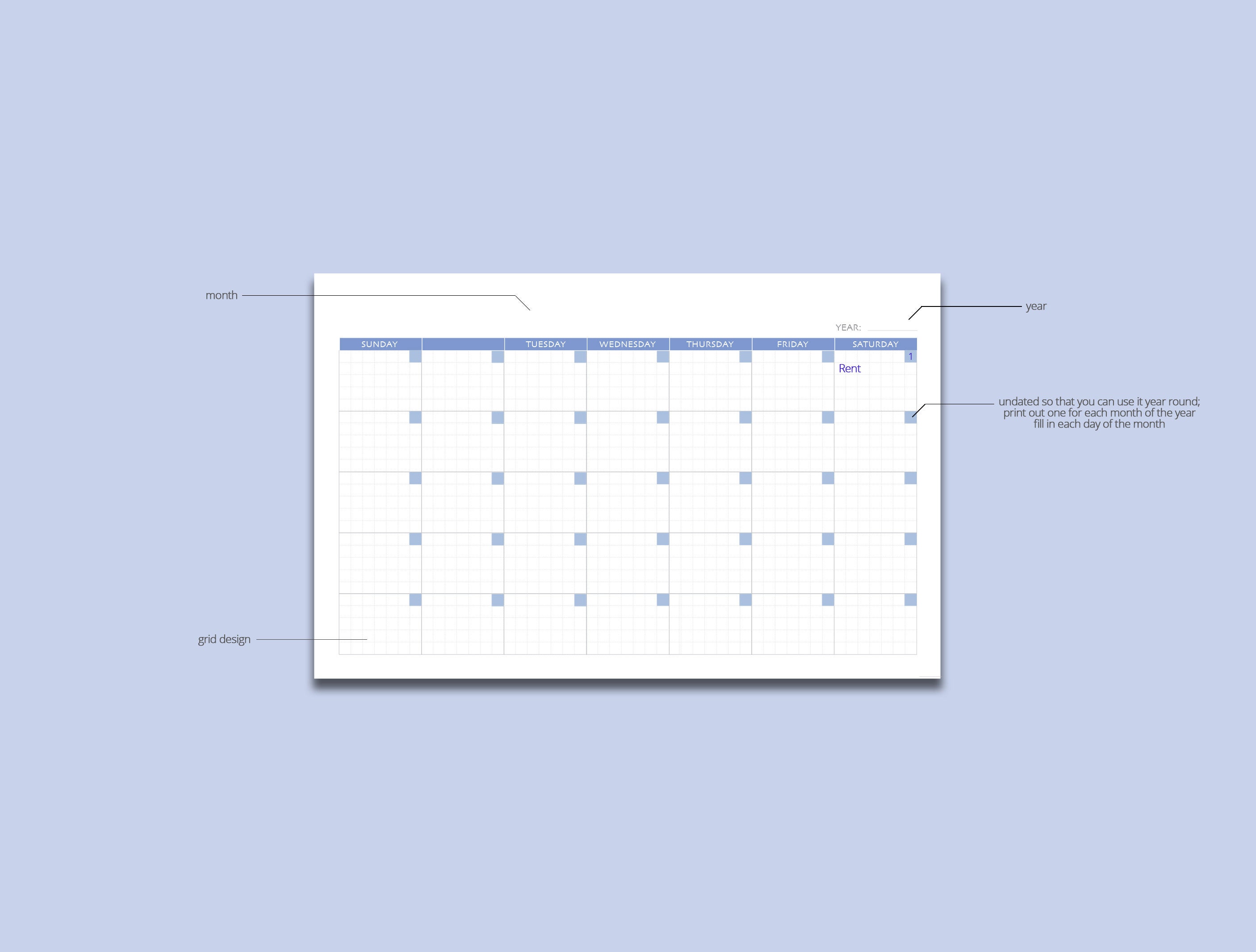 Printable Monthly Budget Undated Grid Calendar Worksheet | Month ...