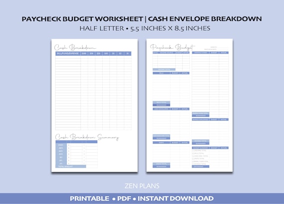Paycheck Budget Worksheet Cash Envelope Breakdown Sheet - Etsy