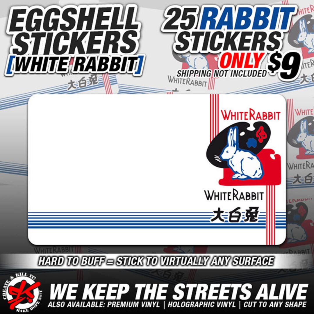 White Rabbit Eggshell Stickers | Tamper Proof | Graffiti | Art | Street ...