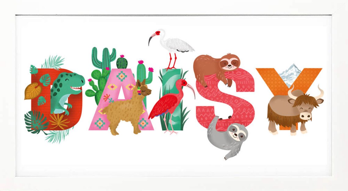 Kids Custom Animal Name Print New Baby Name Gift - Etsy