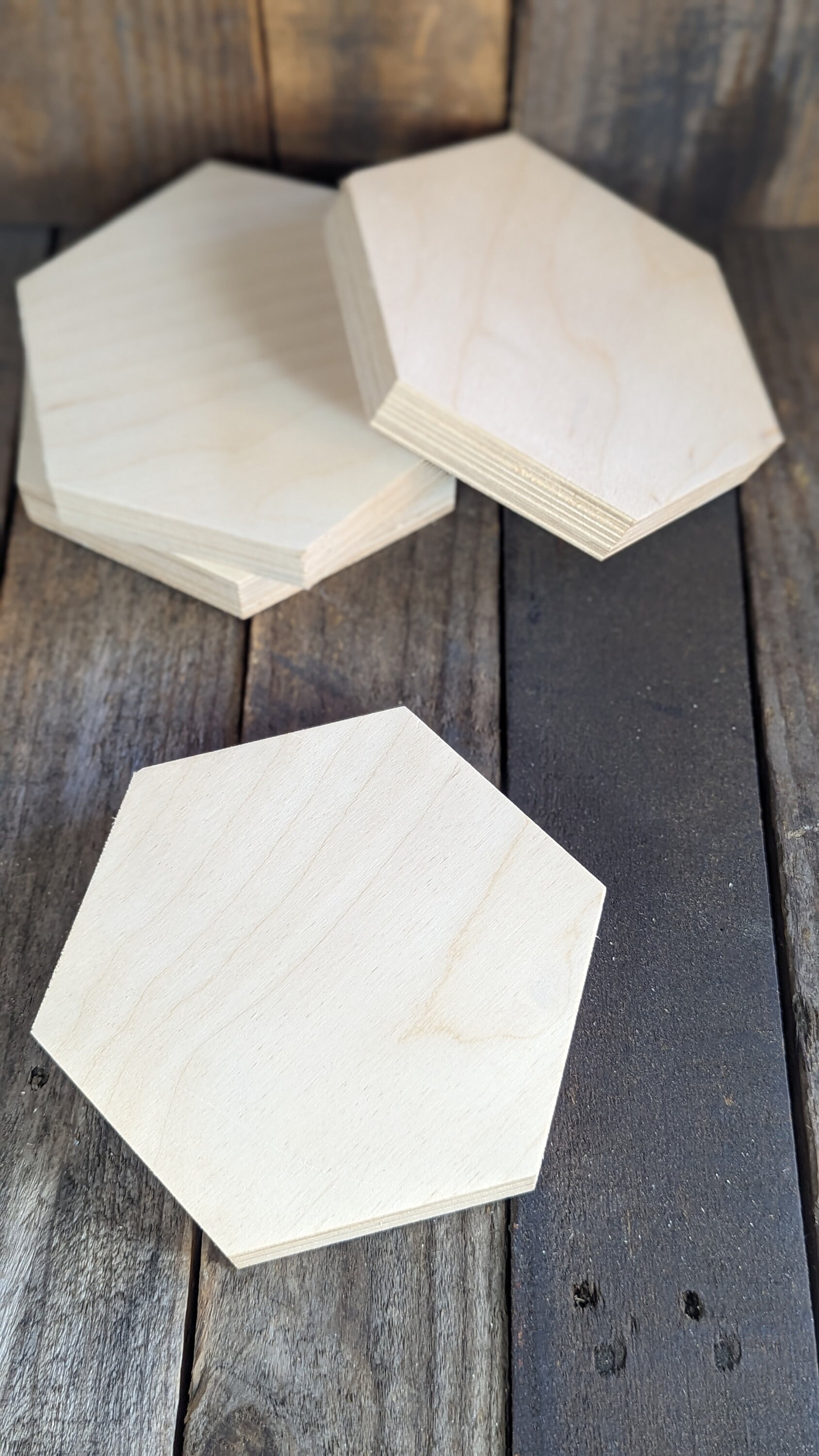 6 Wood Hexagon Plaques, BALTIC BIRCH Wooden Six Sided Shape, Blank ...