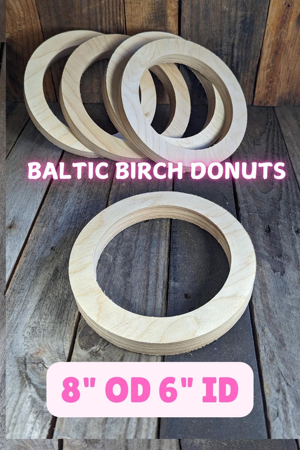 8" Baltic Birch Wood Donut Ring, 6" Center Hole, Unfinished Craft ...