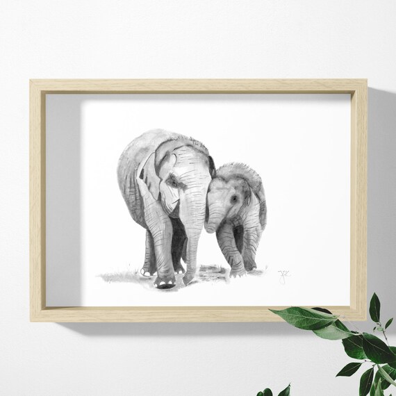 Elephant Mother and Baby Watercolour Art Print Mother's | Etsy