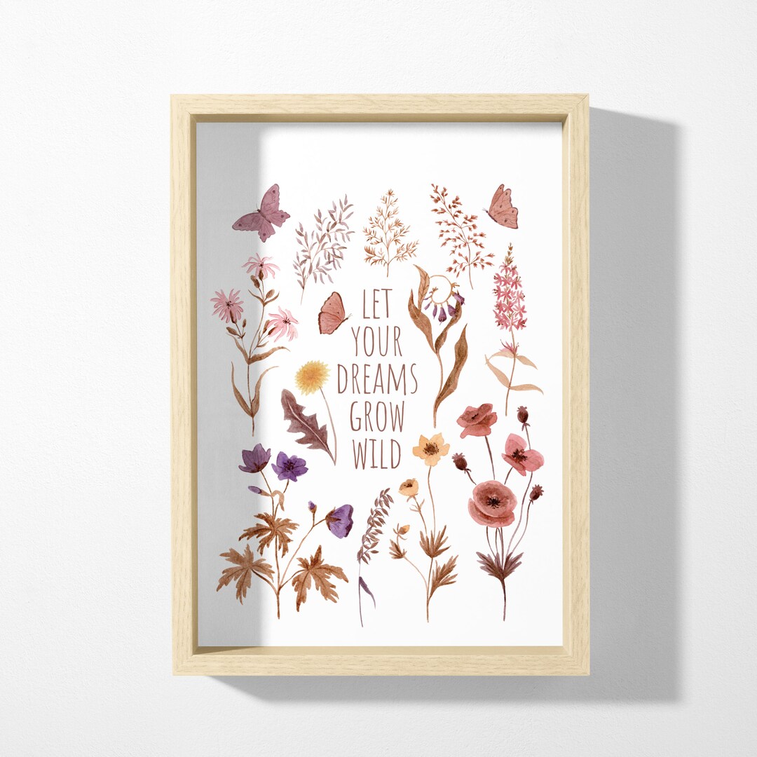 Boho Wall Decor, Inspirational Poster, Watercolour Wildflowers, Floral ...