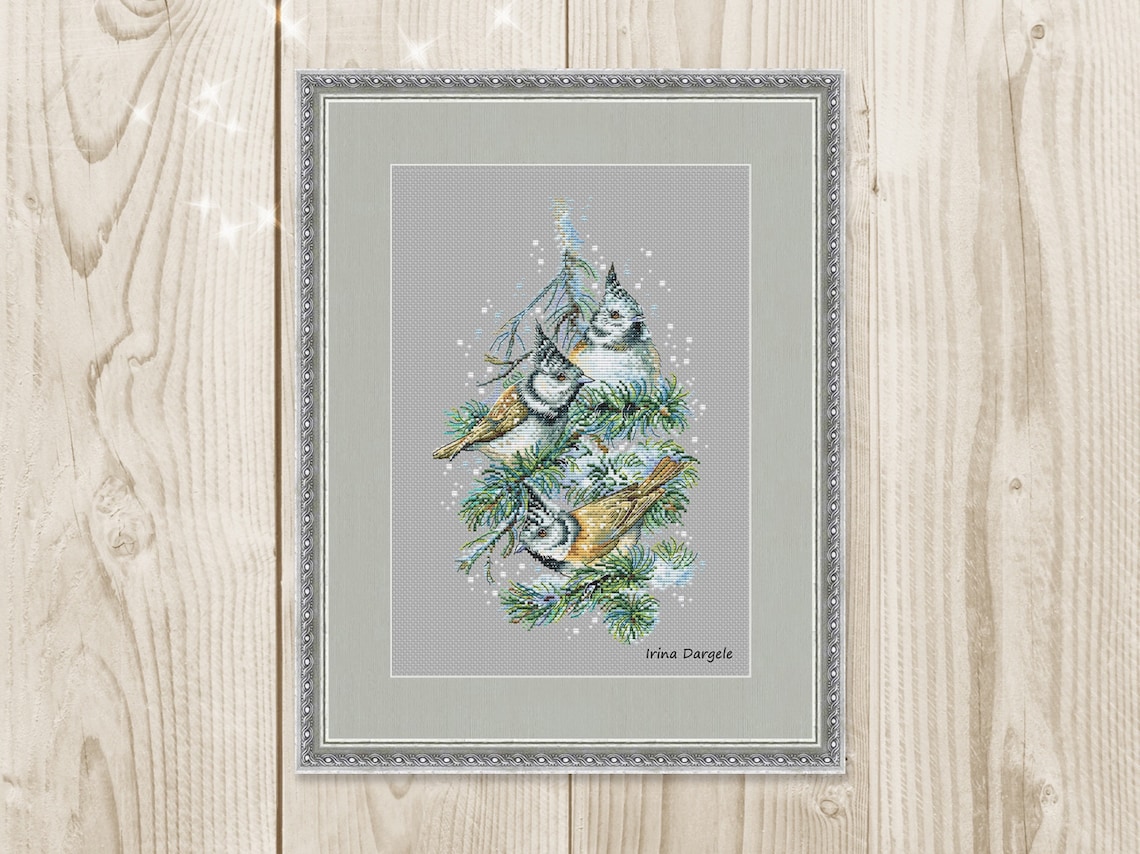 Cross Stitch Pattern Parus Cristatus Birds Xstitch Watercolor - Etsy