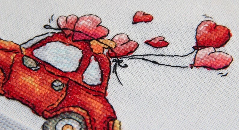 Cross Stitch Pattern Red Car Auto Xstitch Love Hearts Travels - Etsy