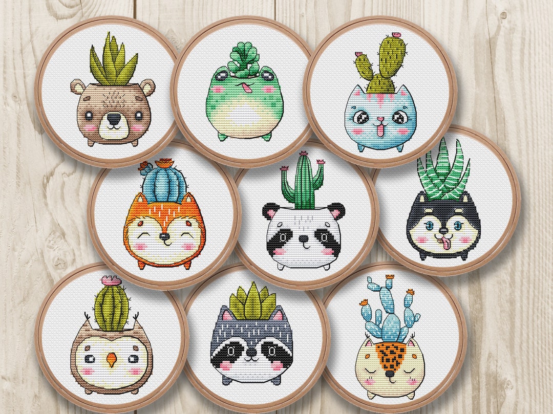 Animal Pot Plant Cross Stitch Pattern Set (PDF Download) - Etsy