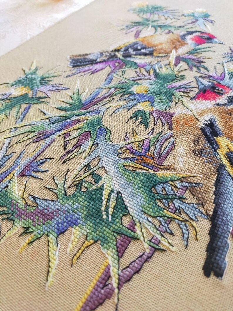 Goldfinches Cross Stitch Pattern, Watercolor Bird (PDF Download) - Etsy