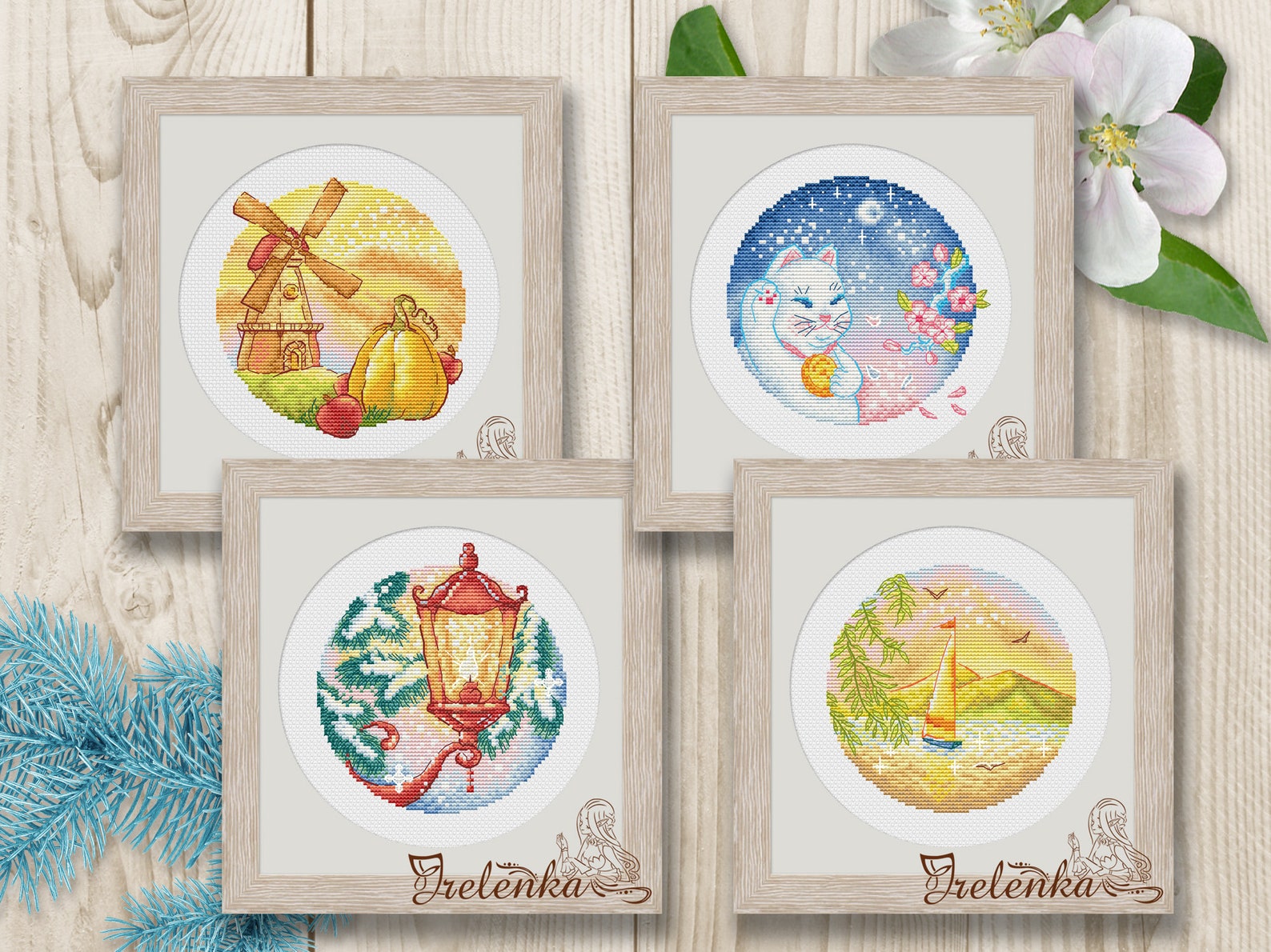 Cross Stitch Pattern Four Seasons Set Winter Summer Spring - Etsy