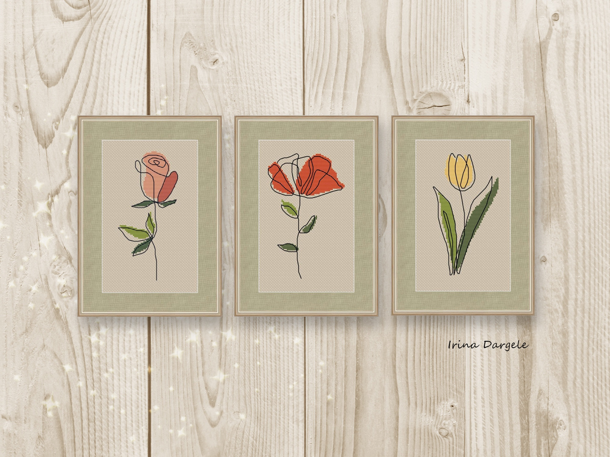 Cross Stitch Pattern Primitive Flowers Xstitch Watercolor PDF - Etsy