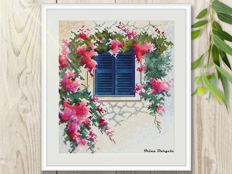Cross Stitch Pattern Flowering Window Flowers Watercolor | Etsy