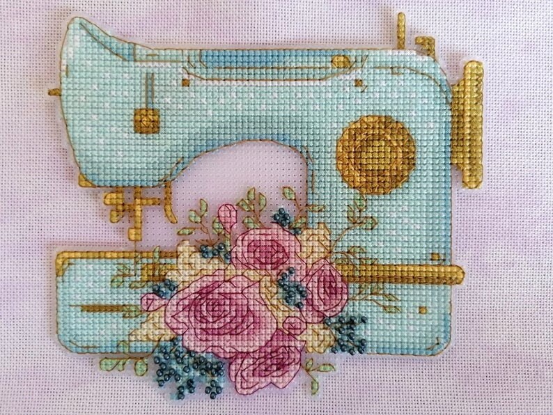 Cross Stitch Pattern Sewing Machine Flowers Retro Sewing - Etsy