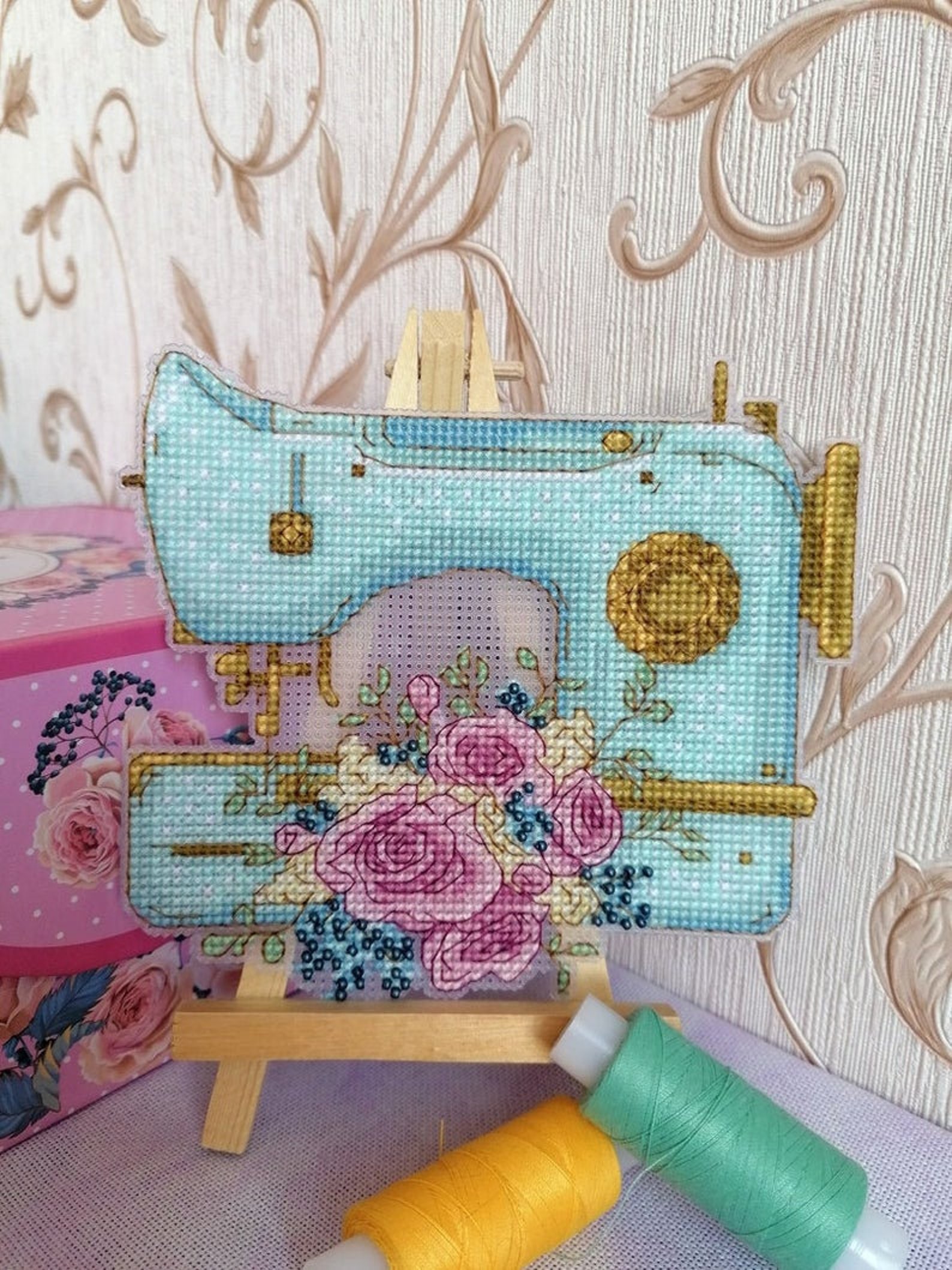 Cross Stitch Pattern Sewing Machine Flowers Retro Sewing - Etsy