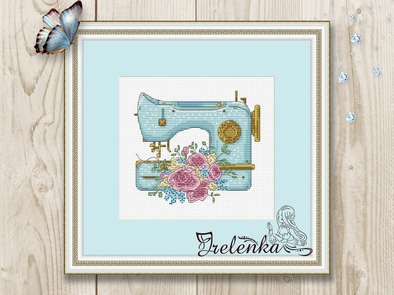 Cross Stitch Pattern Sewing Machine Flowers Retro Sewing - Etsy