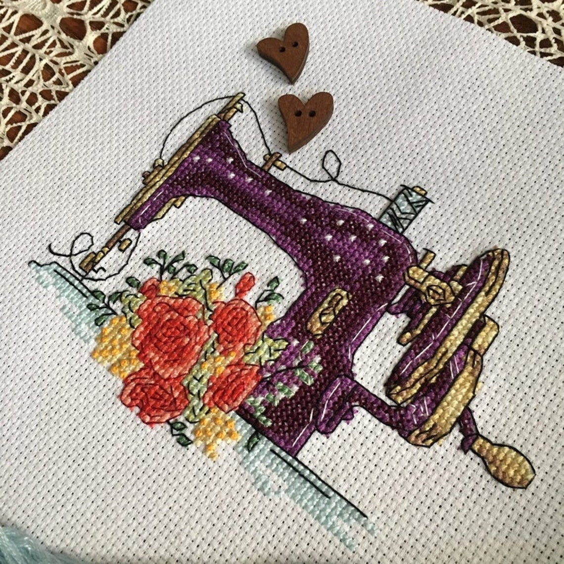 Cross Stitch Pattern Sewing Machine Flowers Xstitch Retro - Etsy