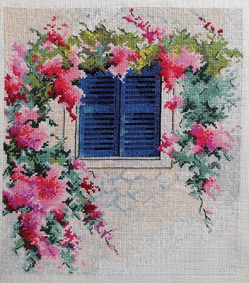 Cross Stitch Pattern Flowering Window Flowers Watercolor | Etsy
