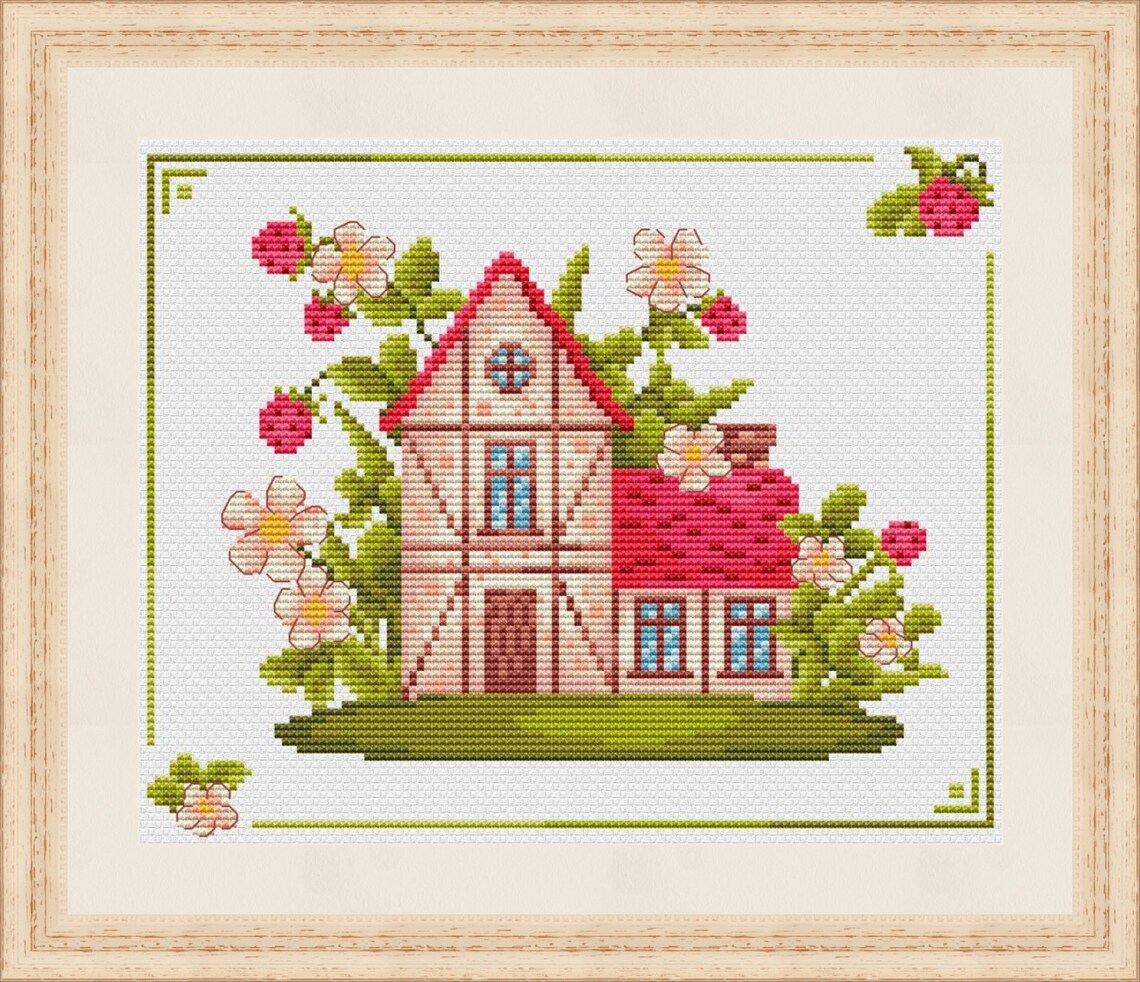 Cross Stitch Pattern Primitive Simple House Strawberry Boot - Etsy