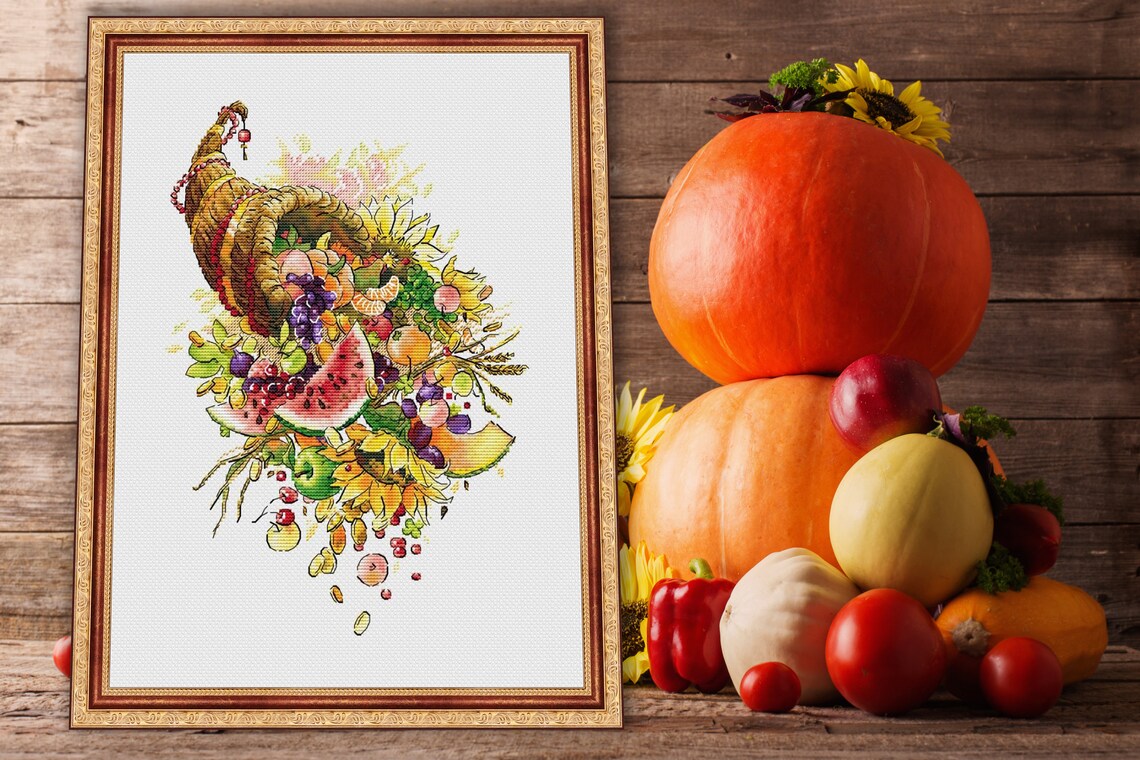 Cross Stitch Pattern Cornucopia Fruit Coin Beads Kitchen - Etsy