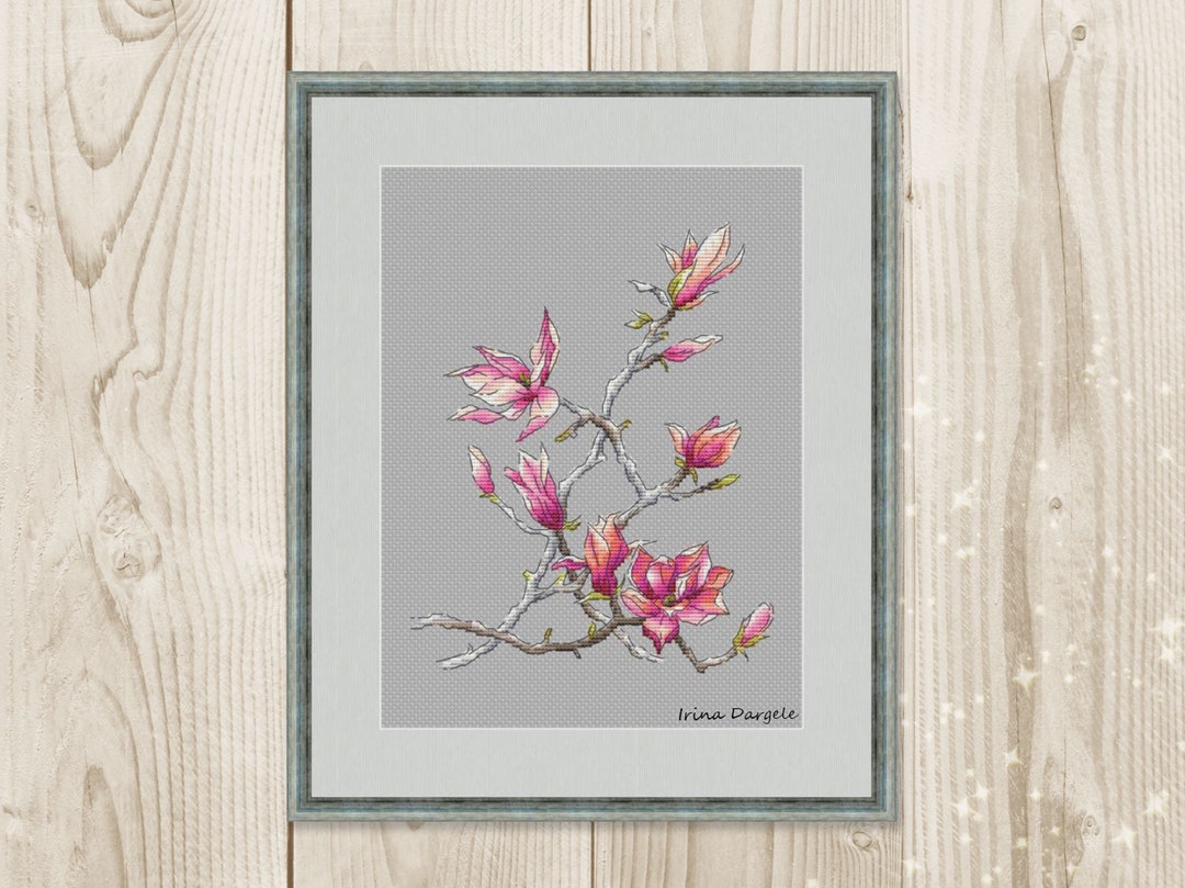 Magnolia Cross Stitch Pattern, Watercolor Flower (PDF Download) - Etsy