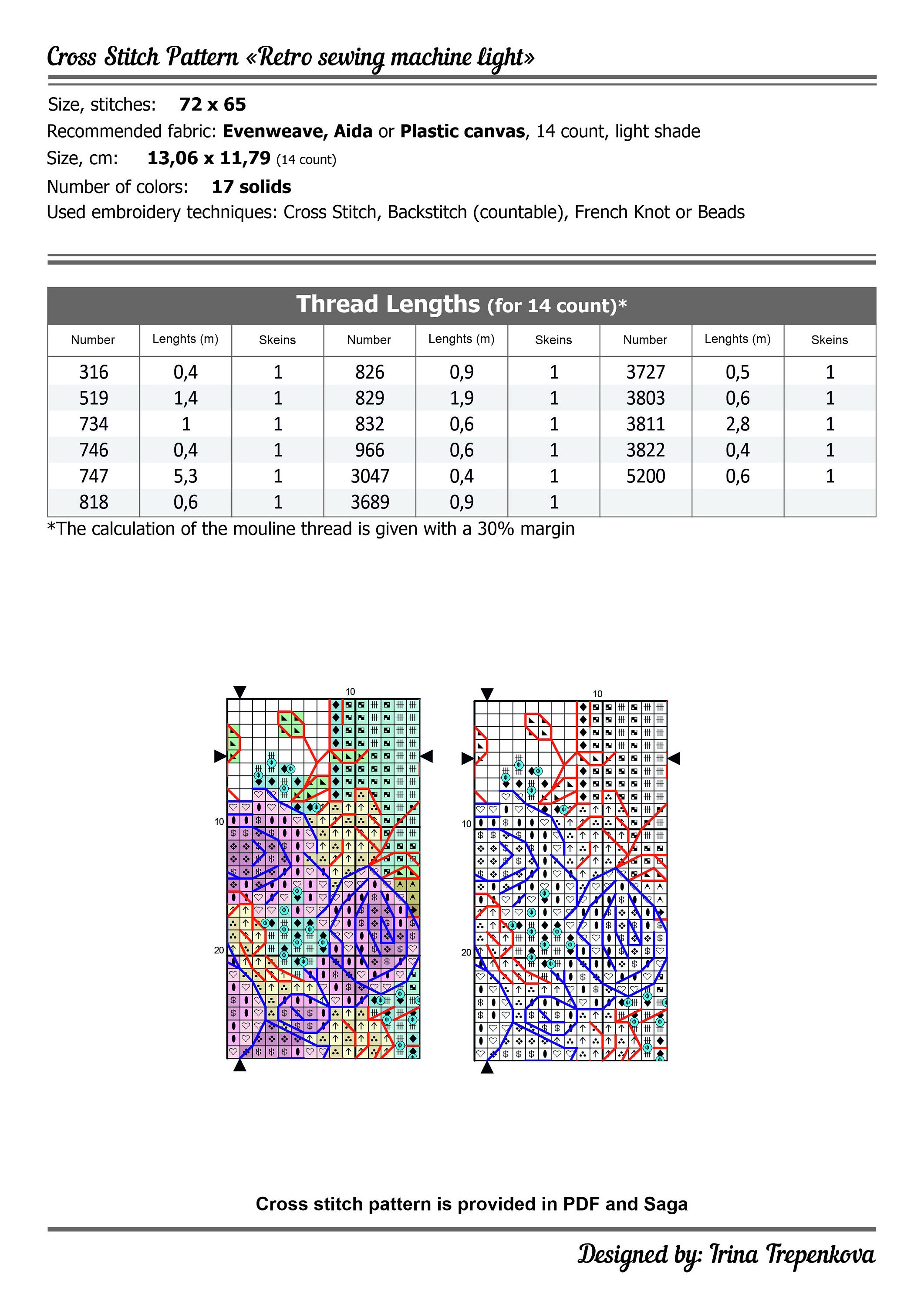 Cross Stitch Pattern Sewing Machine Flowers Retro Sewing - Etsy