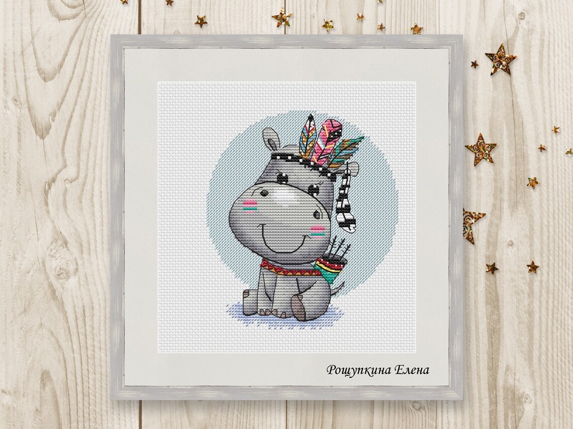 Cross Stitch Pattern Hippopotamus Baby Child Xstitch Animals | Etsy
