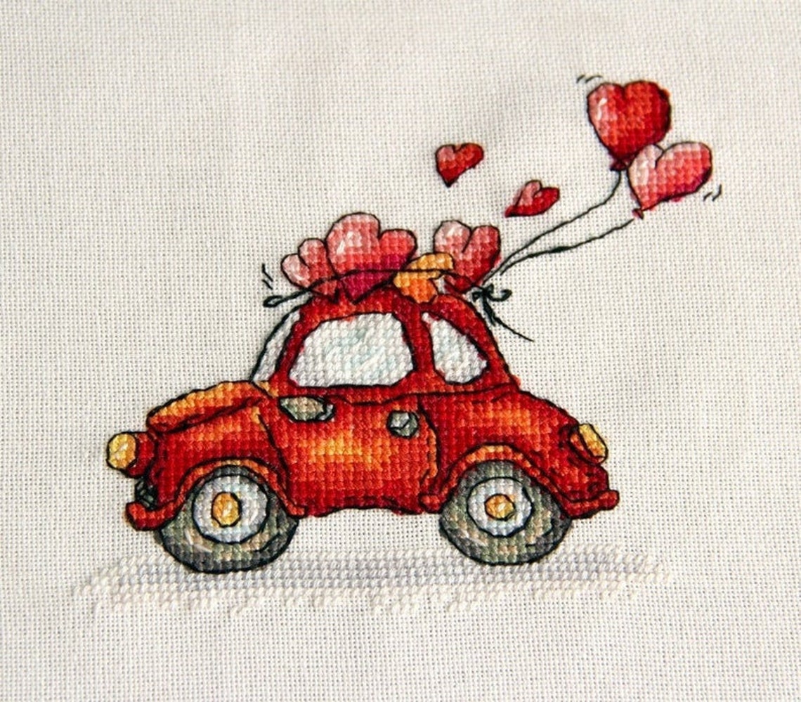 Cross Stitch Pattern Red Car Auto Xstitch Love Hearts Travels - Etsy