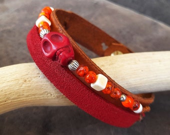Red Leather Skull Strap - Etsy