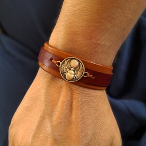 Scarab Men Leather Strap Bracelet, Khepri Egyptian Symbol, Kheper ...