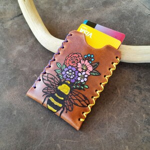 Bee Wallet, Hand Painted Card Wallet for Women, Leather Card Wallet ...