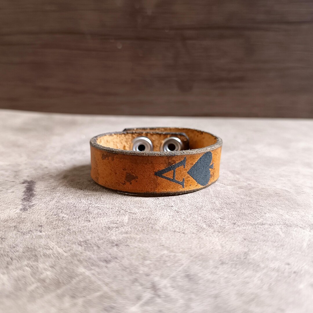 Ace of Spades Leather Bracelet: Adjustable Distressed Cuff - Etsy