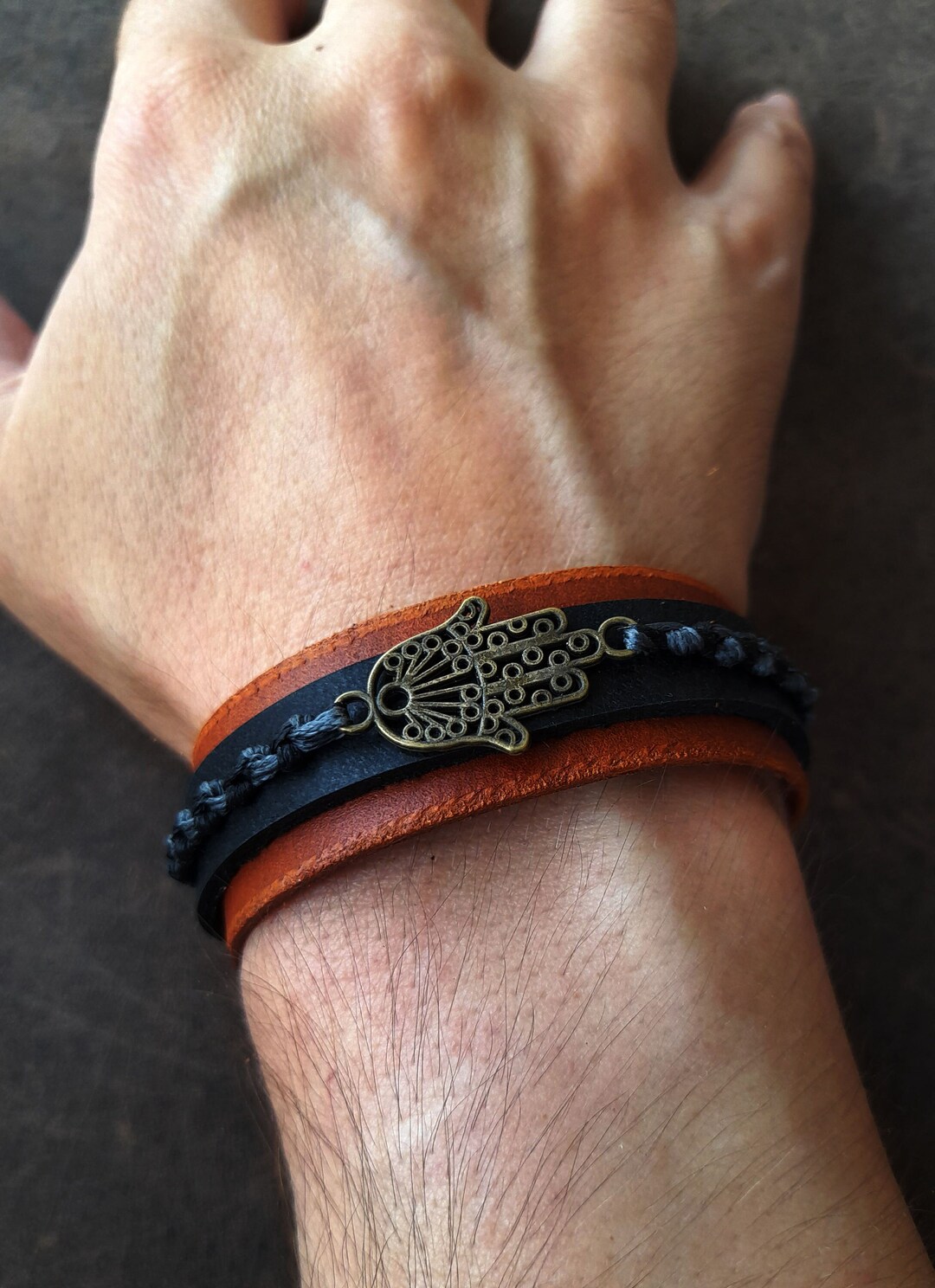Hamsa Hand Bracelet, Hand of Fatima, Protection Bracelet, Black Brown ...