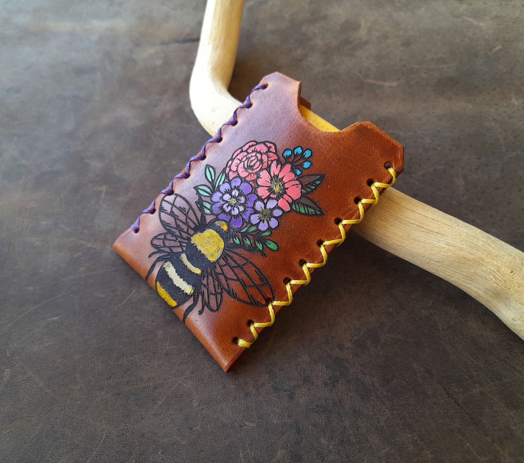 Bee Wallet, Hand Painted Card Wallet for Women, Leather Card Wallet ...