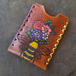 Bee Wallet, Hand Painted Card Wallet for Women, Leather Card Wallet ...