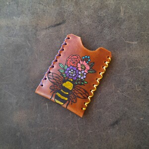 Bee Wallet, Hand Painted Card Wallet for Women, Leather Card Wallet ...