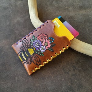 Bee Wallet, Hand Painted Card Wallet for Women, Leather Card Wallet ...