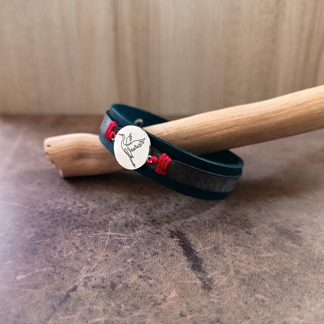 Crane Leather Cuff: Warrior Monk Spirit Animal Amulet - Etsy