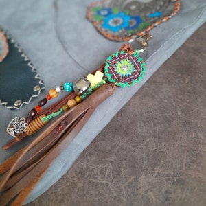 Leather Bag Charm, Handmade Leather Tassel Keychain, Hand Painted ...