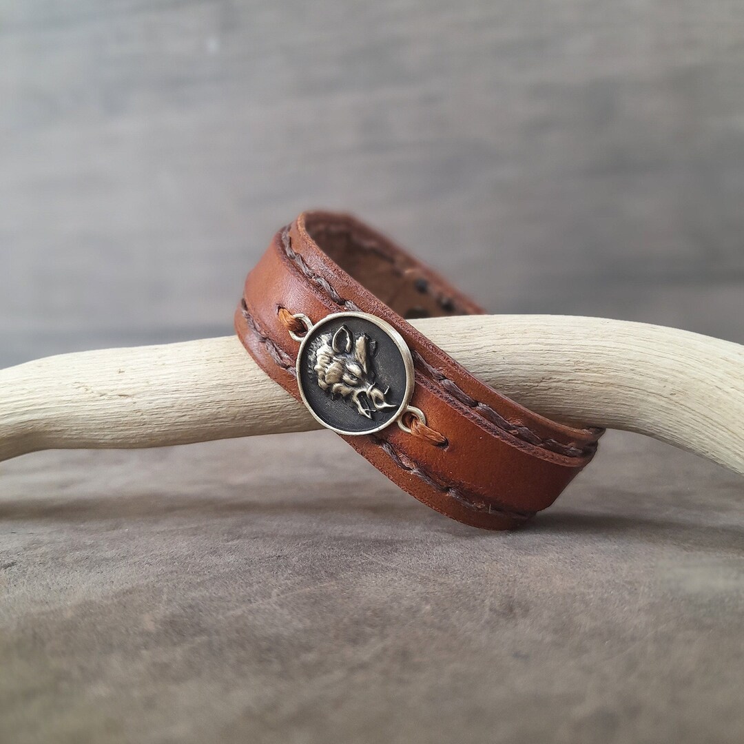 Boar Wild Hog Bracelet, Greek Mythology, Men Leather Bangle, Gift for ...