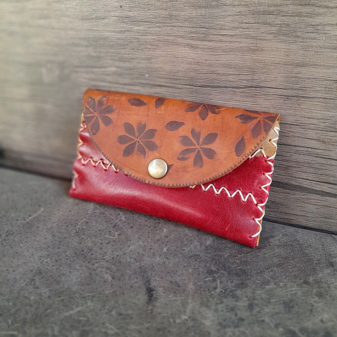 Clutch Wallet Vintage Style, Handmade Red Full Grain Leather Horizontal ...