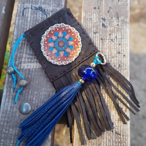 Hand Painted Mandala Leather Pouch, Drawstring Pouch, Small Healing ...