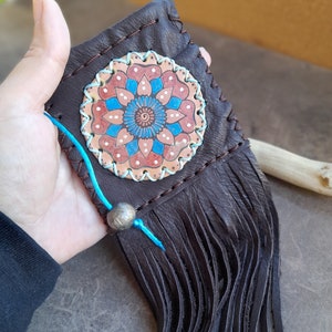 Hand Painted Mandala Leather Pouch, Drawstring Pouch, Small Healing ...