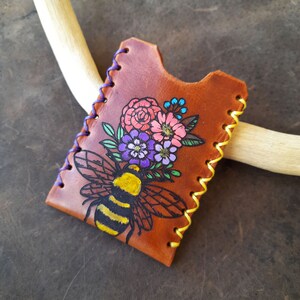 Bee Wallet, Hand Painted Card Wallet for Women, Leather Card Wallet ...